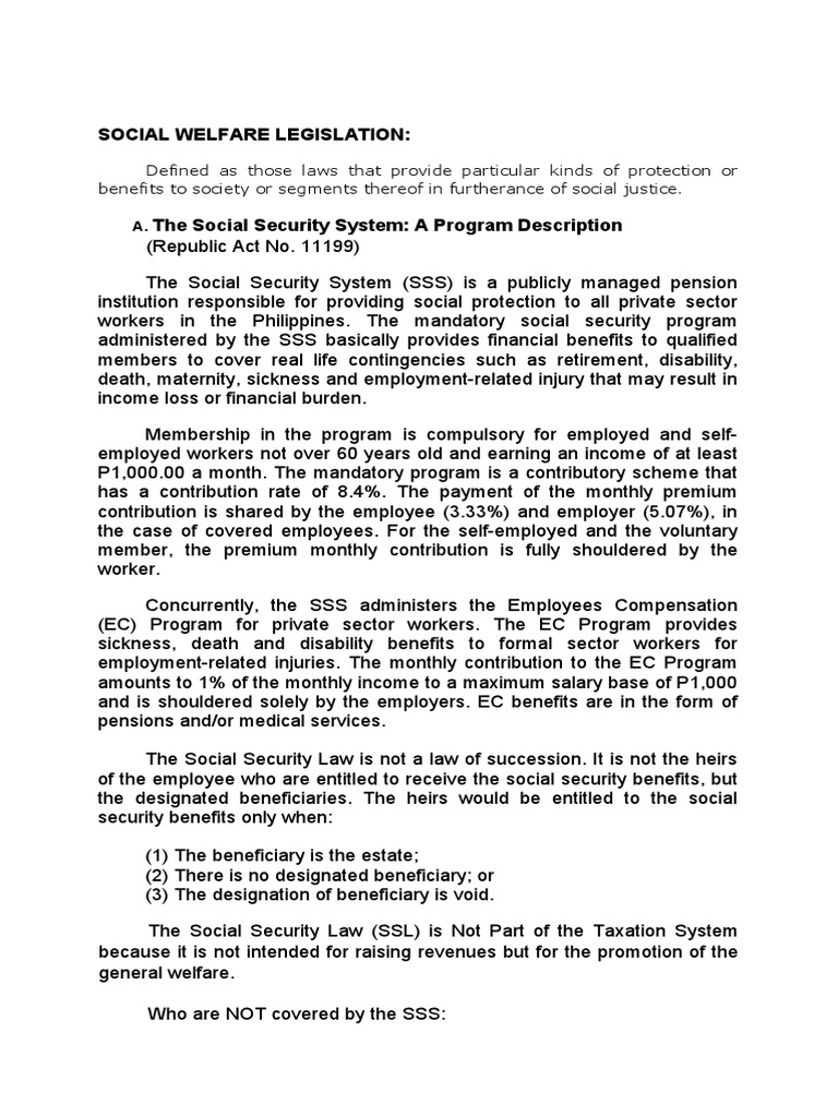 Social Welfare Legislation | PDF | Welfare | Pension
