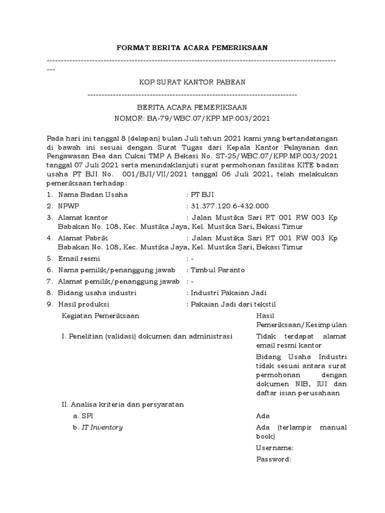 FORMAT BAP Lokasi | PDF