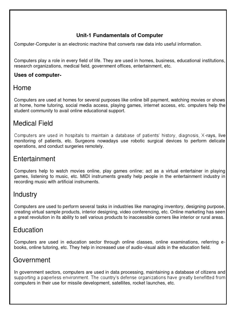 Unit-1 Fundamentals of Computer | PDF | Computer Data Storage | Usb Flash Drive