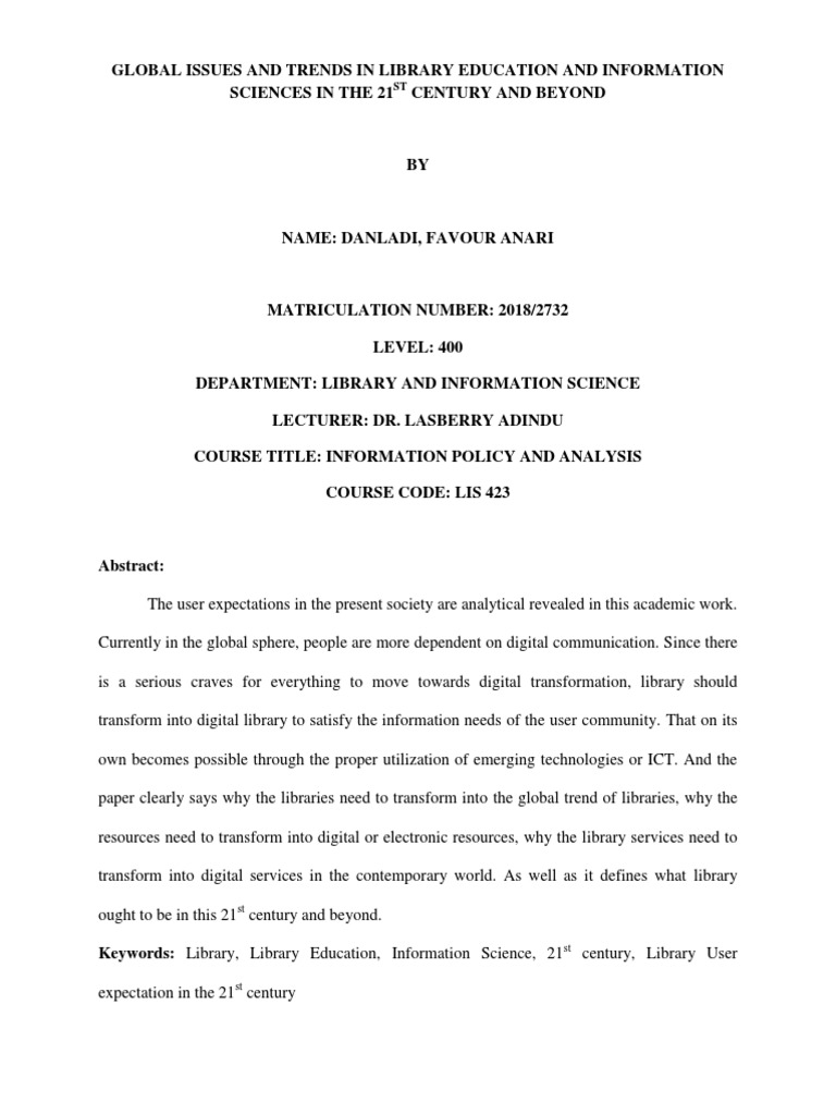 Global Issues and Trends in Library Education and Information Sciences ...