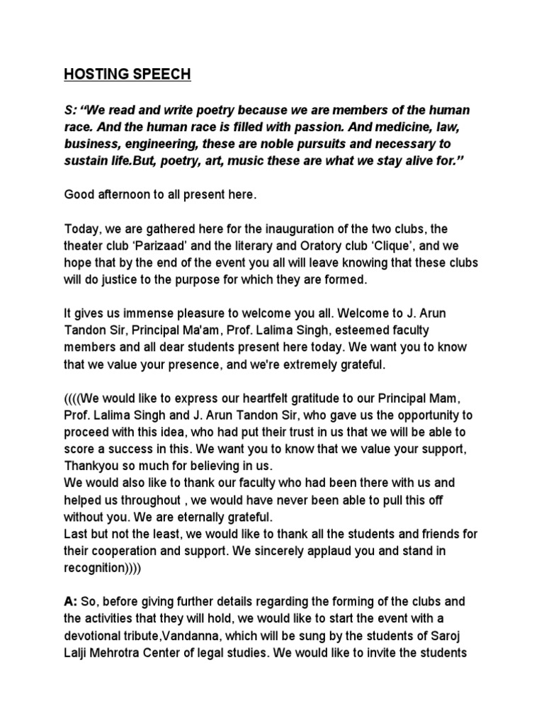 Hosting Speech | PDF