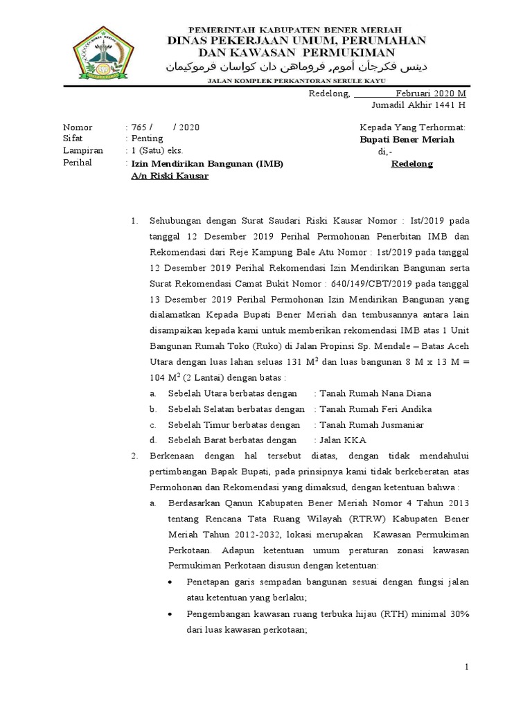 Contoh Rekomendasi Tata Ruang Terhadap IMB Dengan Fungsi Bangunan ...
