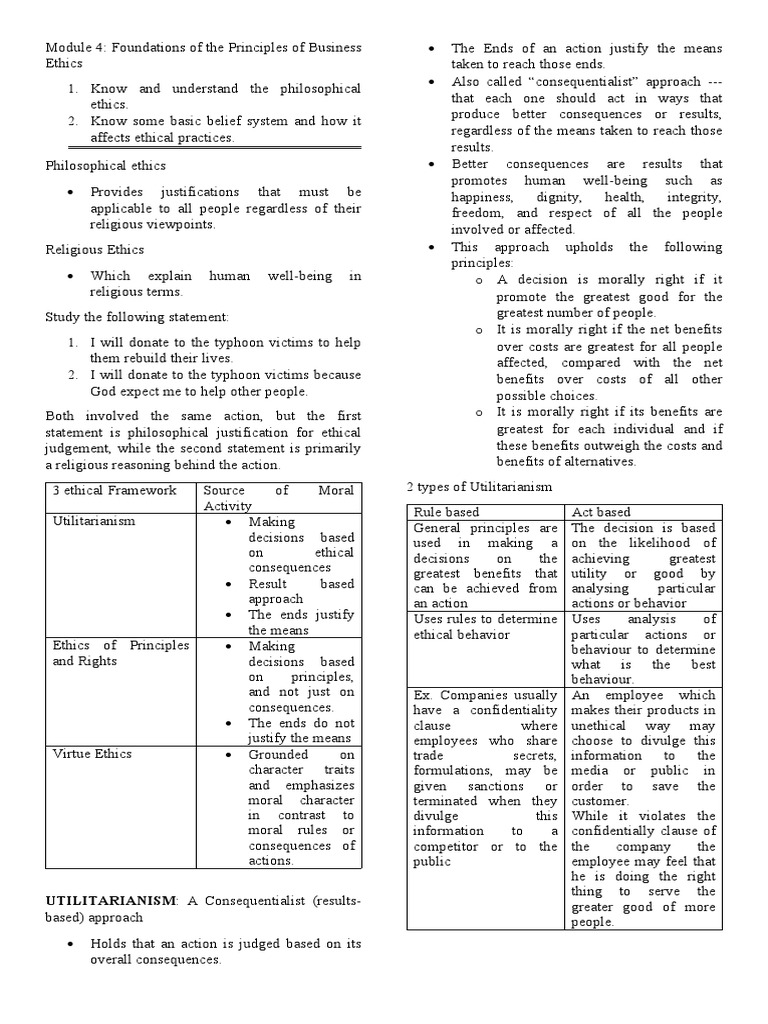 Chapter 4 - Ethics | PDF | Utilitarianism | Ethical Principles