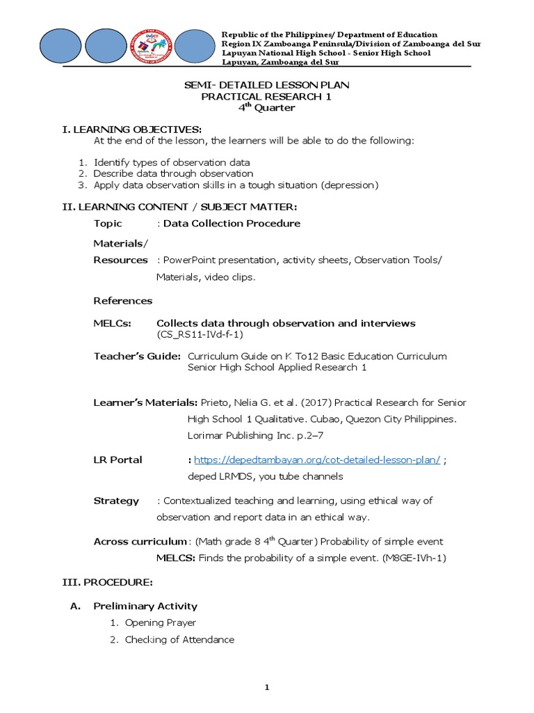 SEMIdetailed Lesson Plan CO2 | PDF | Probability | Cognition