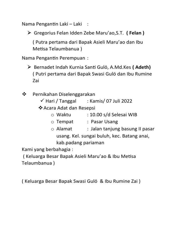 Format Isi Undangan Adeth | PDF