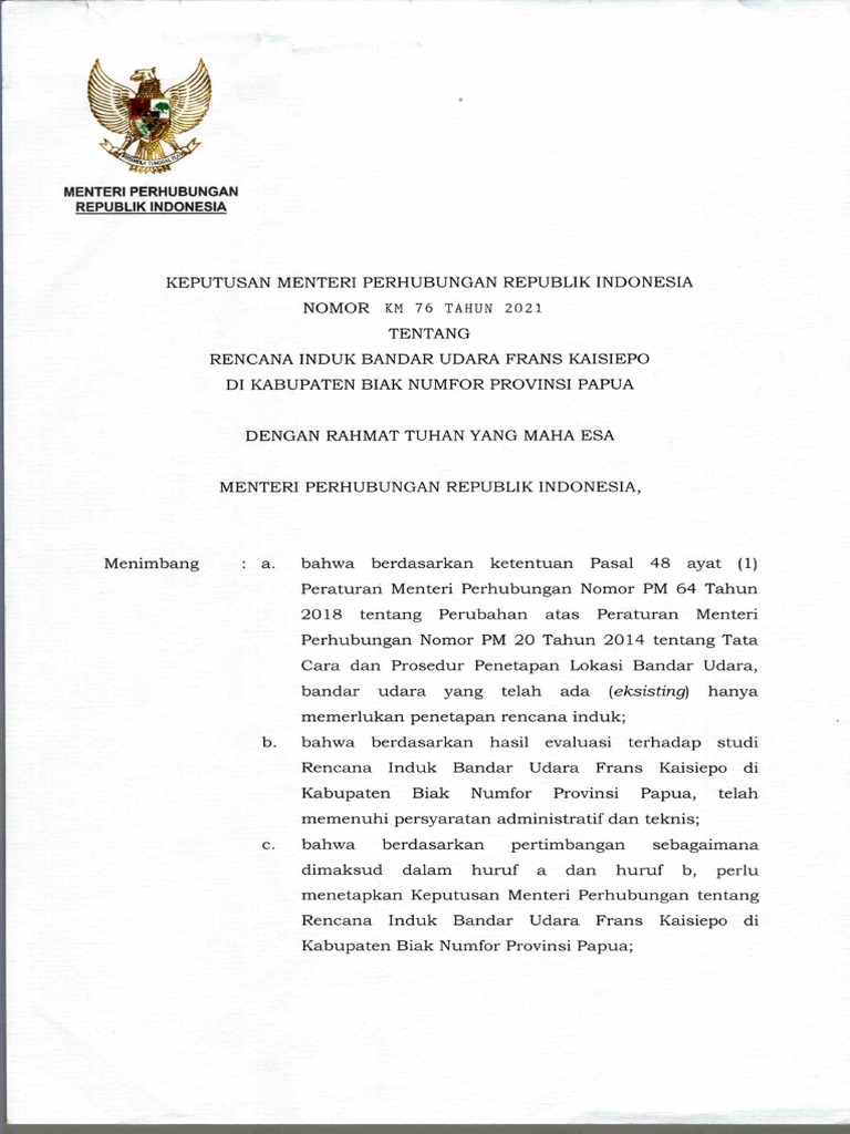 KM 76 Tahun 2021 Rib Frans Kaisiepo | PDF