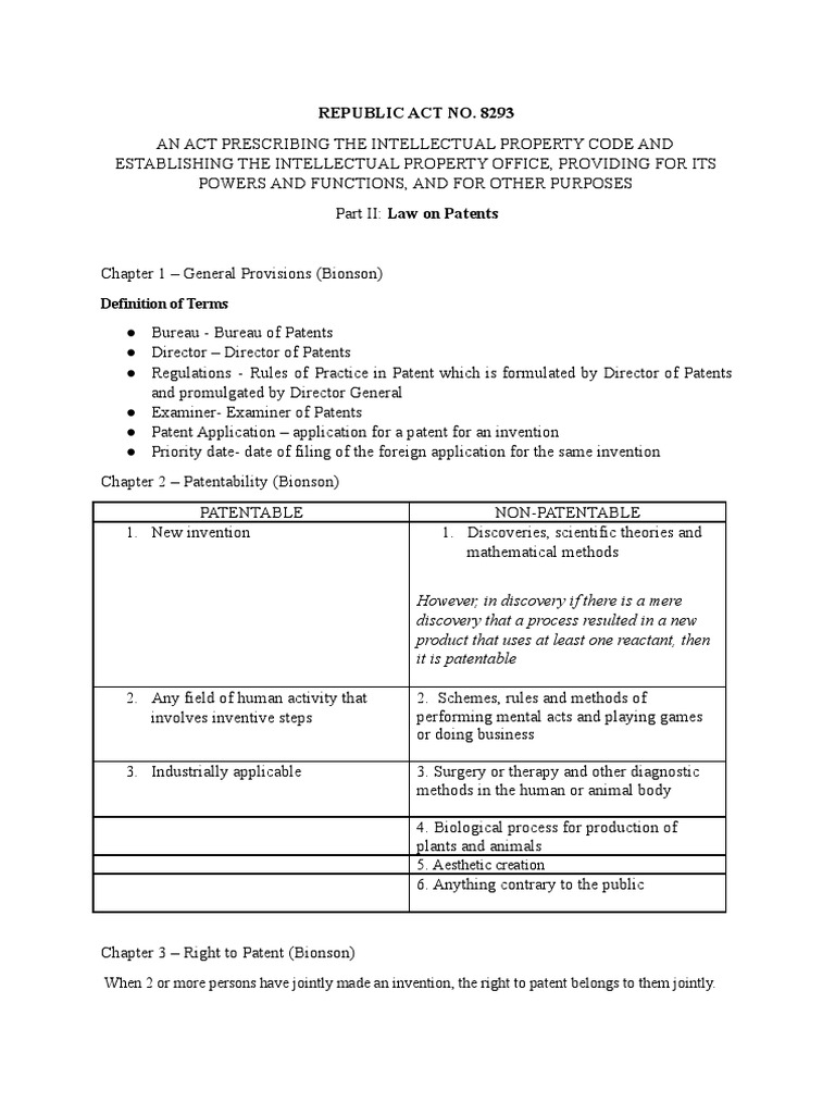 RA 8293 Intellectual Property Code summary on patent application process | PDF | Patent ...