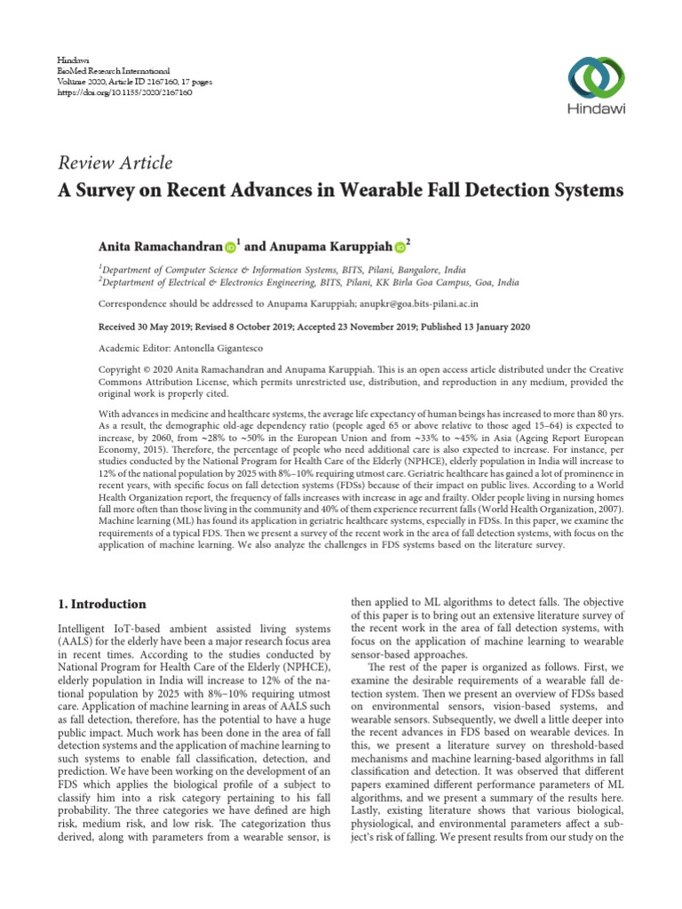 Review Article: A Survey On Recent Advances in Wearable Fall Detection Systems | PDF | Machine ...