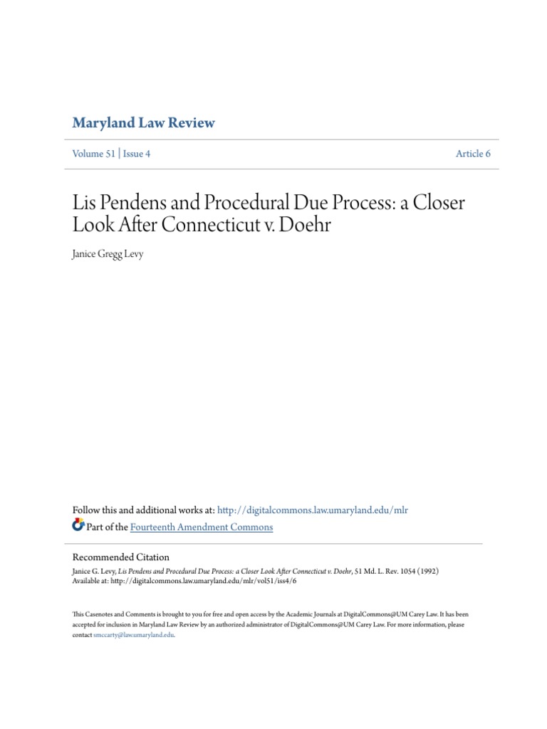 Lis Pendens and Procedural Due Process - A Closer Look After Conne ...