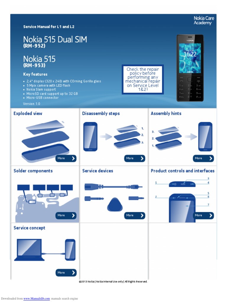 Nokia 515 Dual SIM Nokia 515: (RM-952) (RM-953) | Download Free PDF ...