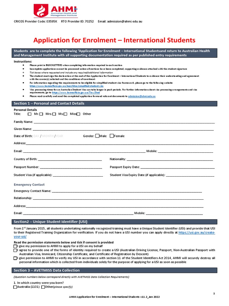 AHMI Application For Enrolment - v11.2 Jan 2022 | PDF | Fee | Payments