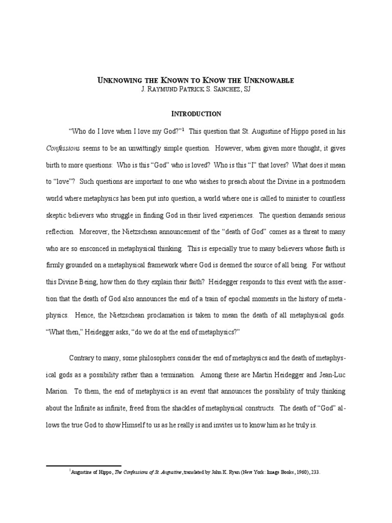 Unknowing The Known To Know The Unknowable | PDF | Metaphysics | Martin ...