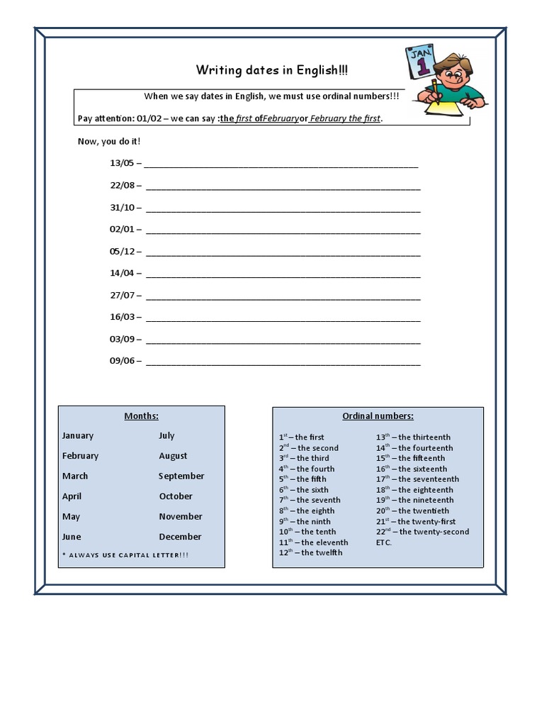 Writing Dates in English!!!: Always Use Capital Letter!!! | PDF ...