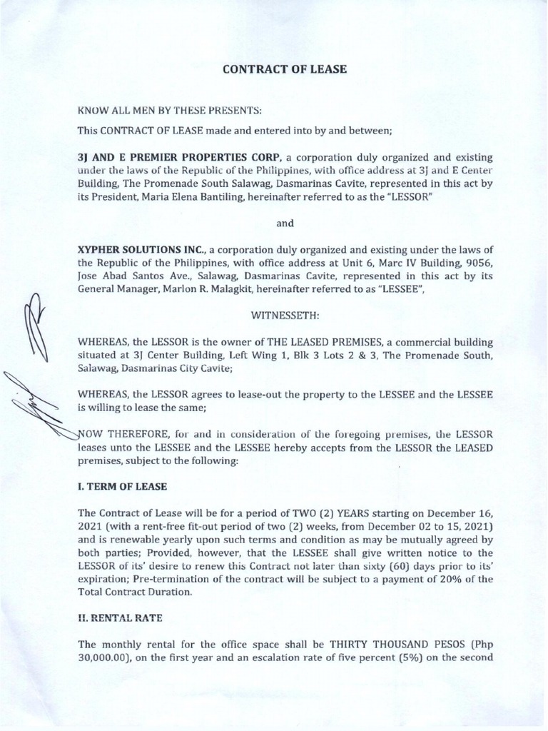 Contract of Lease - 0001 | PDF