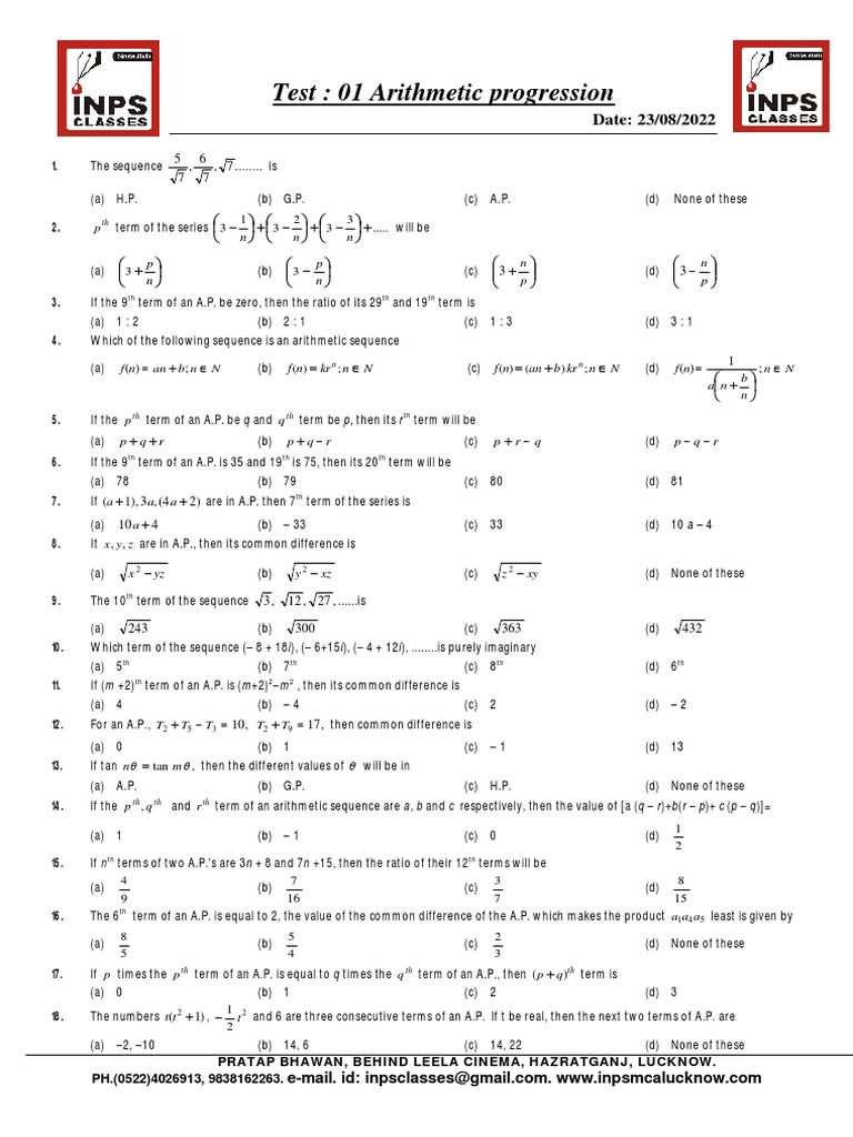 Arithmetic Progression Paper | PDF | Mathematical Analysis | Discrete ...