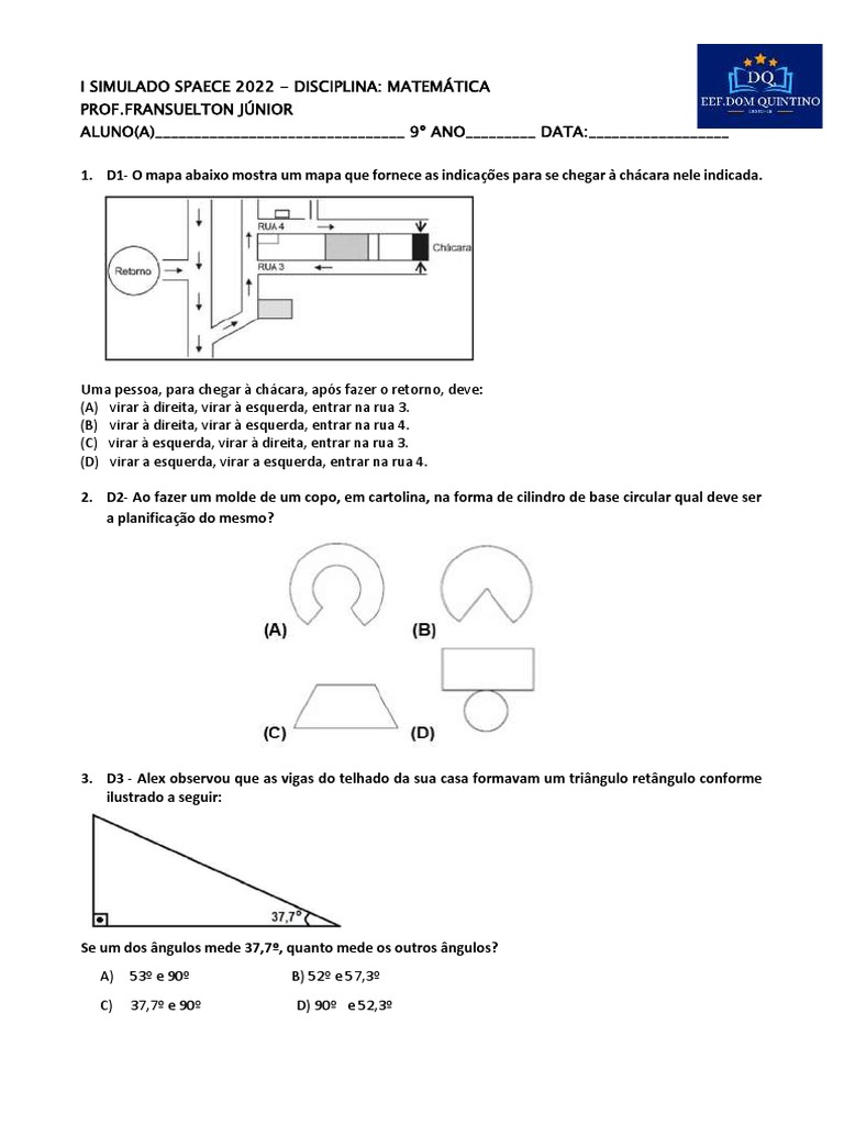 I Simulado Spaece 2022 | PDF | Triângulo | Geometria Elementar