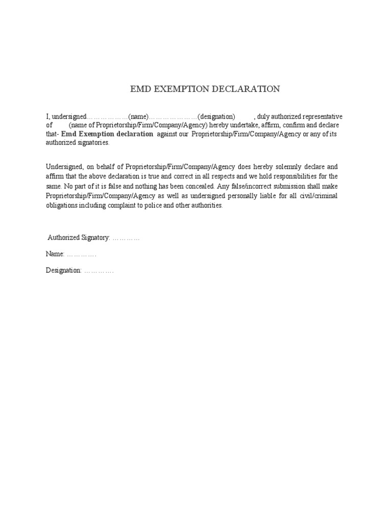 Emd Exemption Declaration | PDF