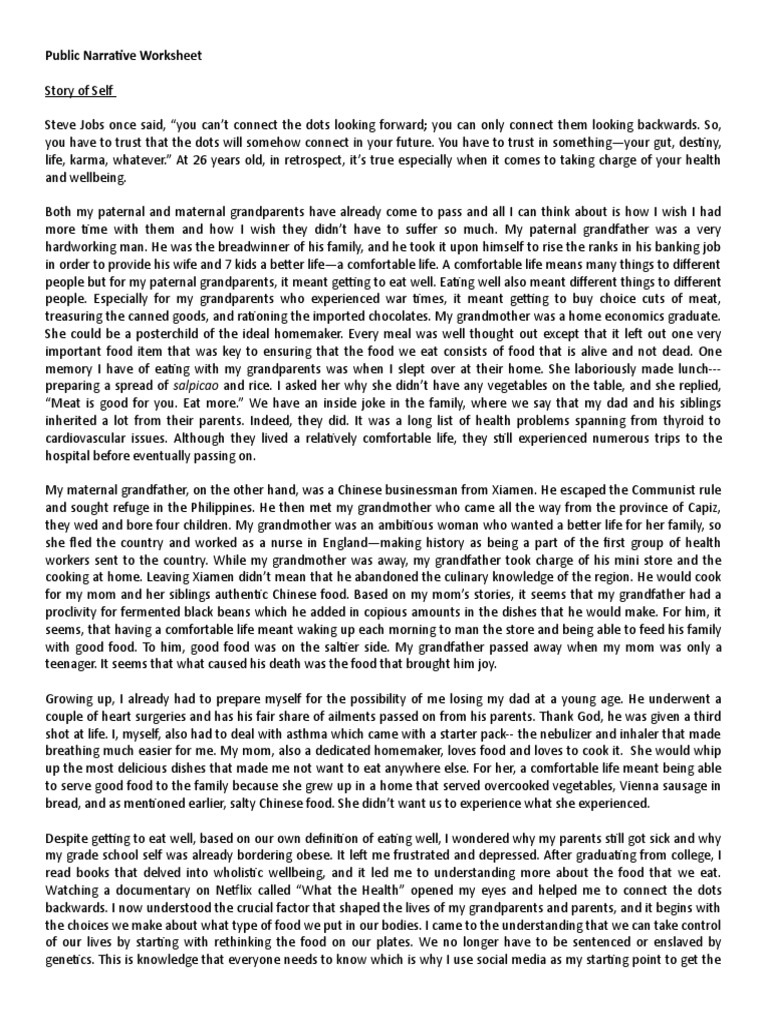 BL 15 16 Public Narrative Worksheets Revised1 | PDF | Foods | Happiness