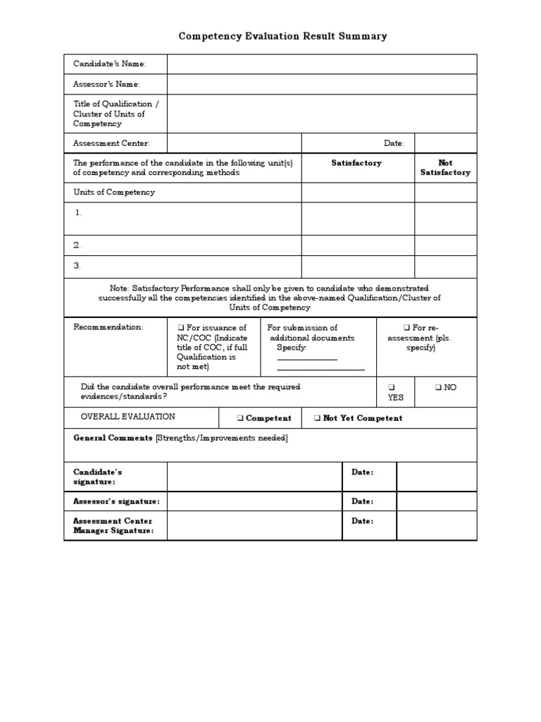 Competency Evaluation Result Summary | PDF