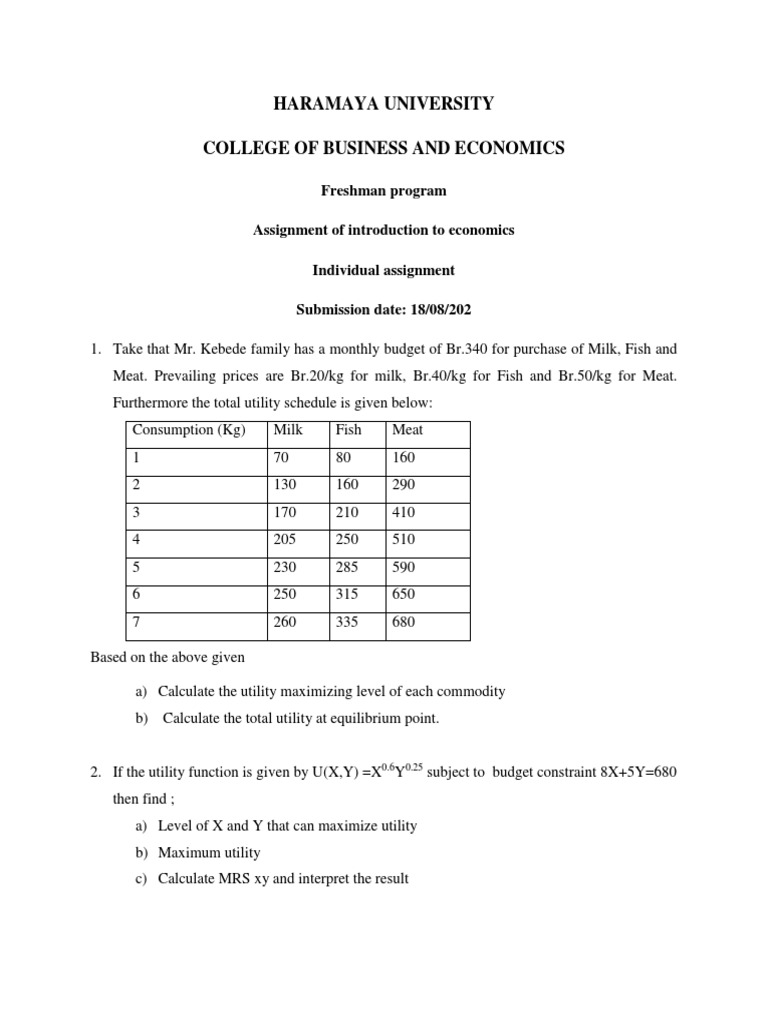 Economics Assignment Overview | PDF | Utility | Profit (Economics)