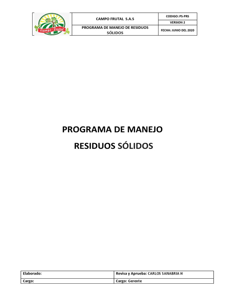 Programa de Manejo Residuos Solidos | PDF | Residuos | El plastico