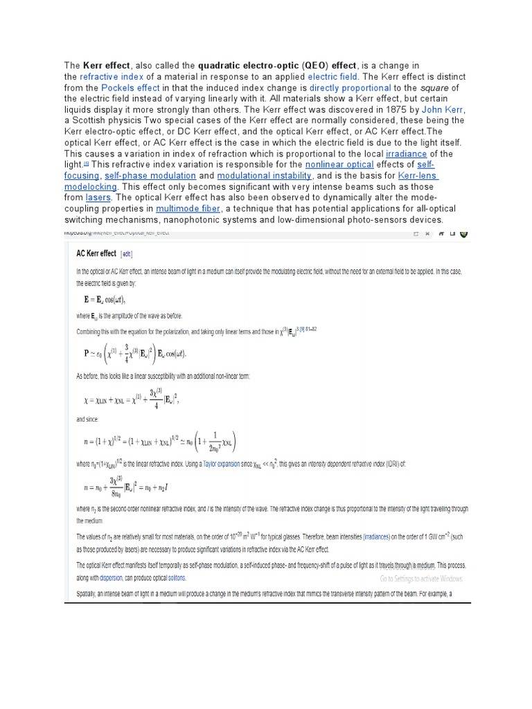 Kerr Effect and Nonlinear Optics | PDF | Nonlinear Optics ...