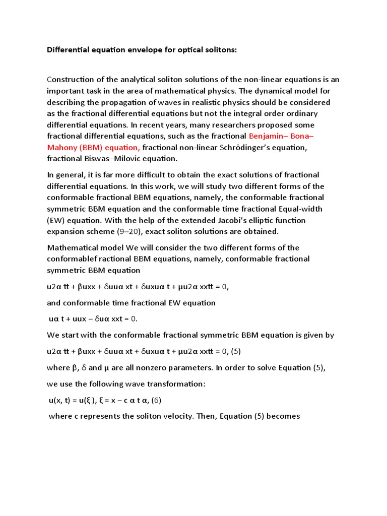 Differential Equation Envelope For Optical Solitons | PDF