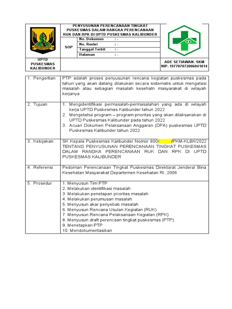 Sop PTP (Ruk & RPK) | PDF