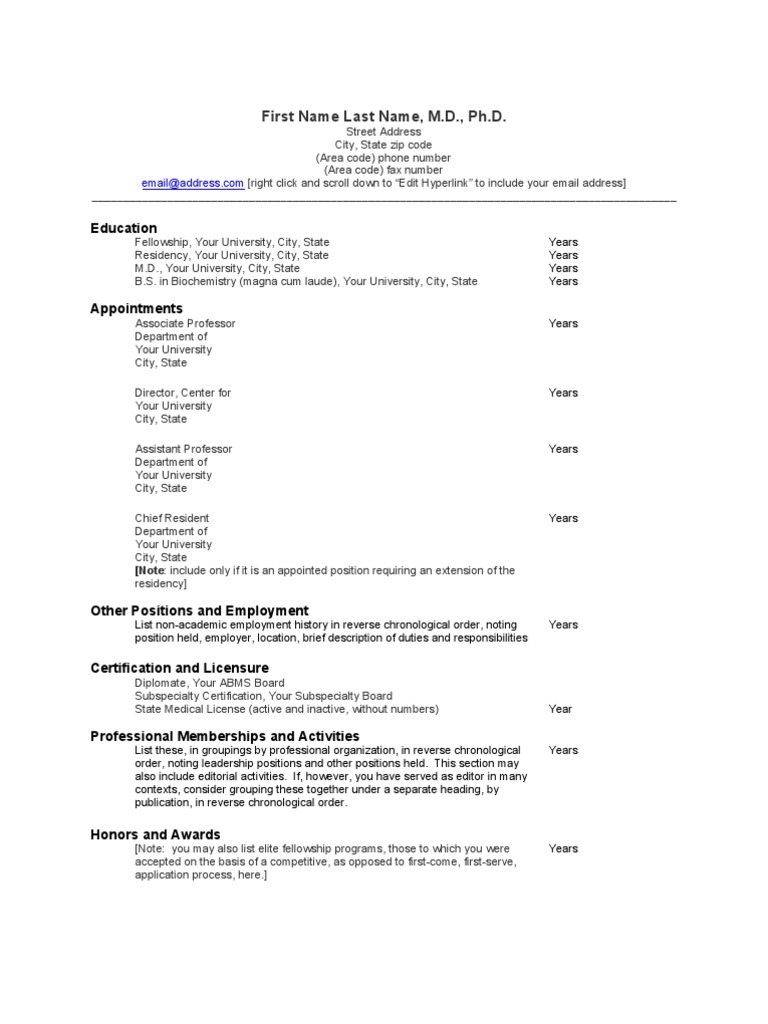 CV Template | PDF | Residency (Medicine) | Abstract (Summary)