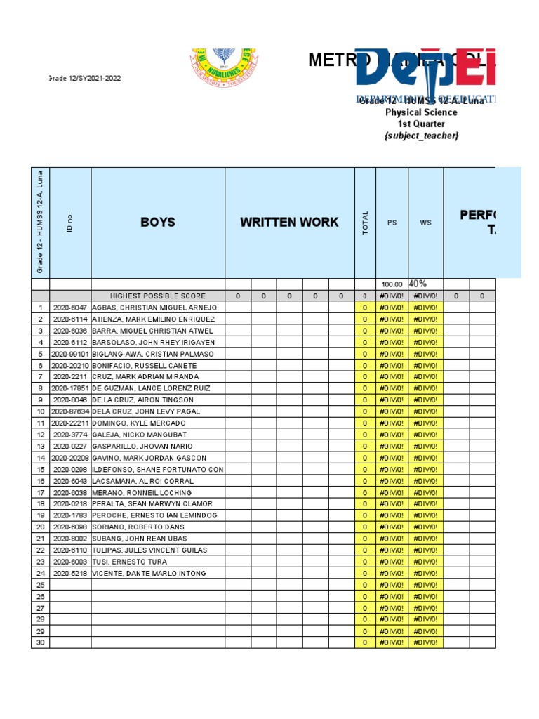 SY2021-2022 - HUMSS 12 Luna Physical Science | PDF