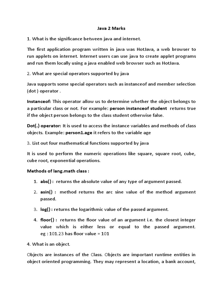 Java 2 Marks | PDF | Class (Computer Programming) | Control Flow