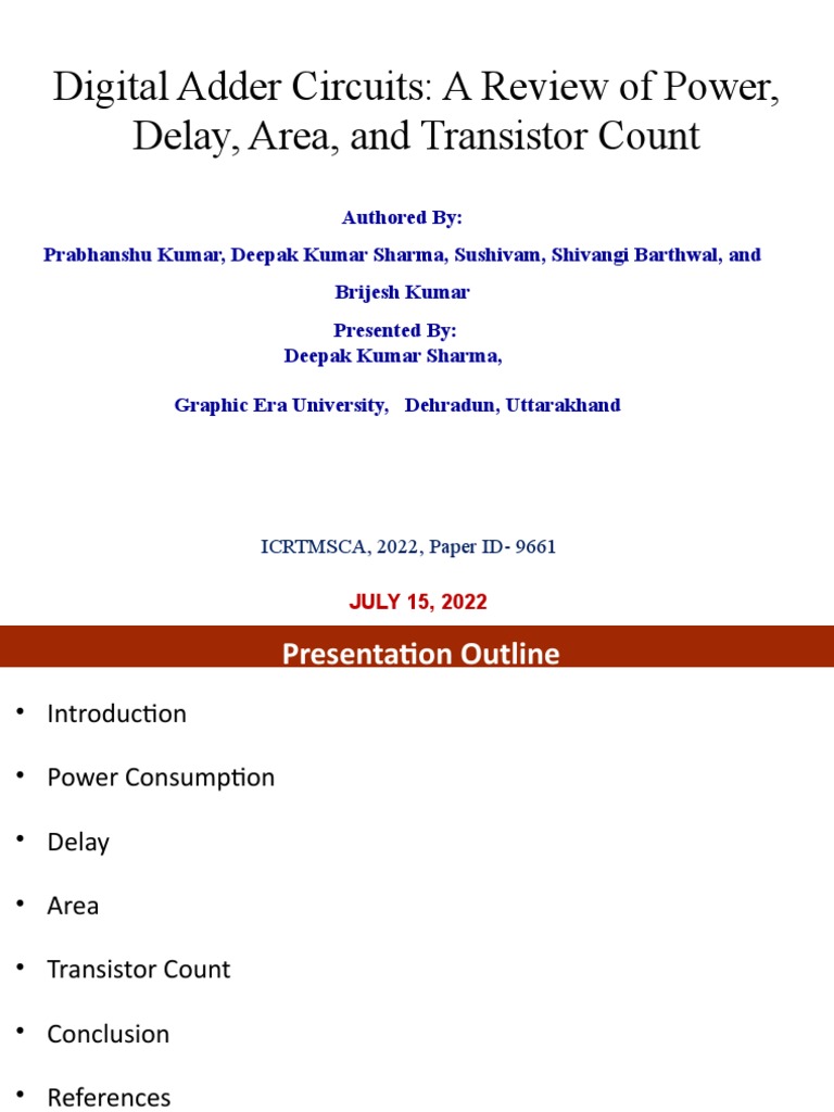 Comparing the Power, Delay, Area, and Transistor Count of Digital Adder Circuits: A Review | PDF ...