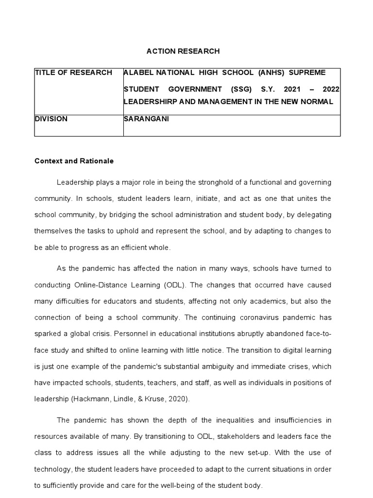 ANHS SSG Leadership in New Normal 2021-2022 | PDF | Leadership | Focus Group