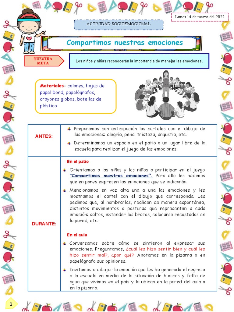 Ficha Socioemocional | PDF | Las emociones | Ira
