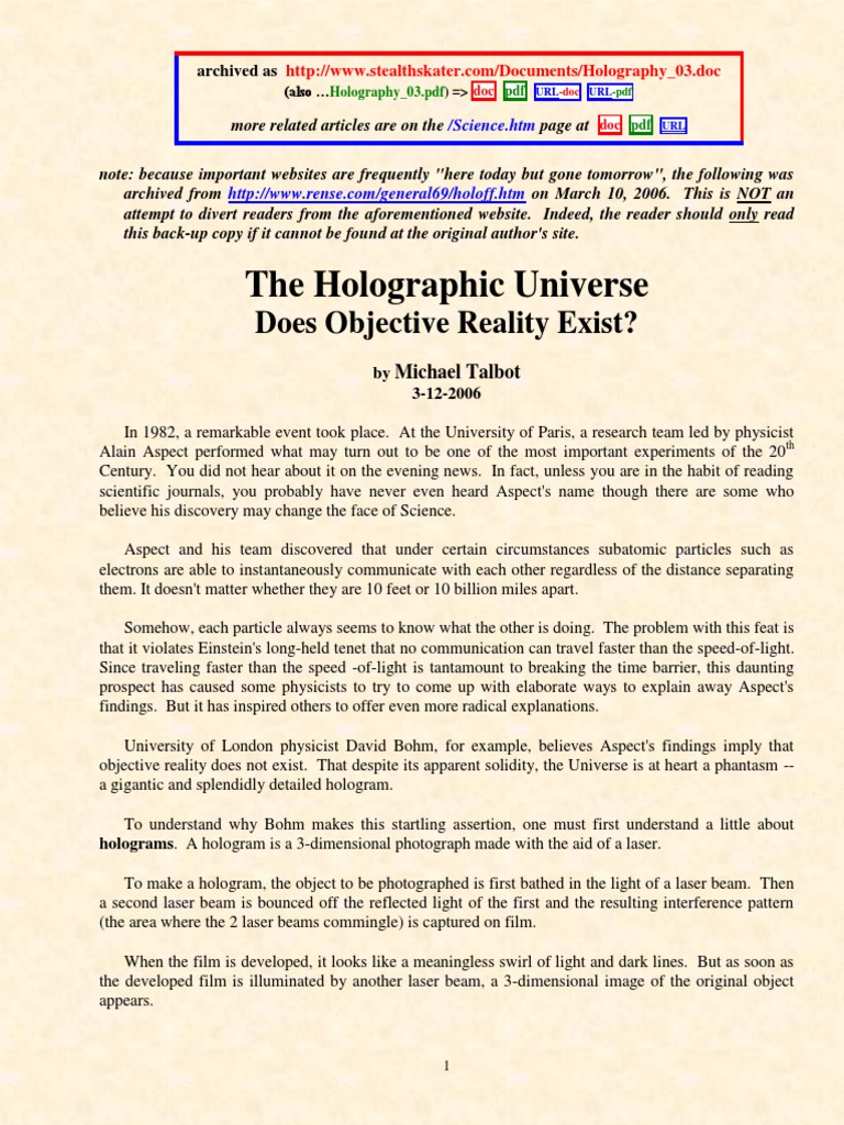 Holographic Universe Explained by Talbot | PDF | Holography | Reality