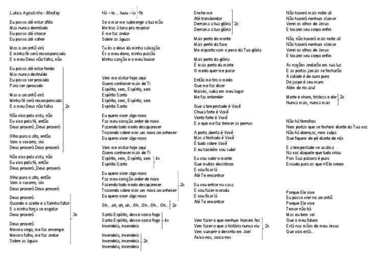 Lukas Agostinho - Medley Letra | Download grátis PDF | Deus | Jesus