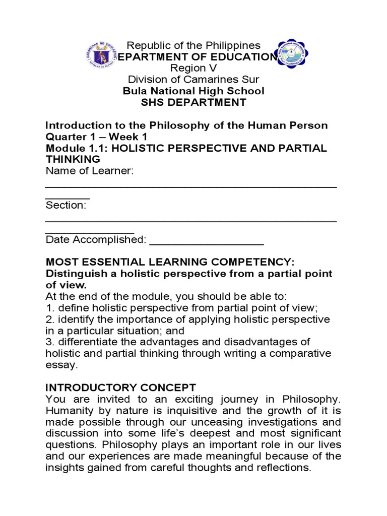 Philo Las1.1 Q1 W1 | PDF | Thought | Metaphysics