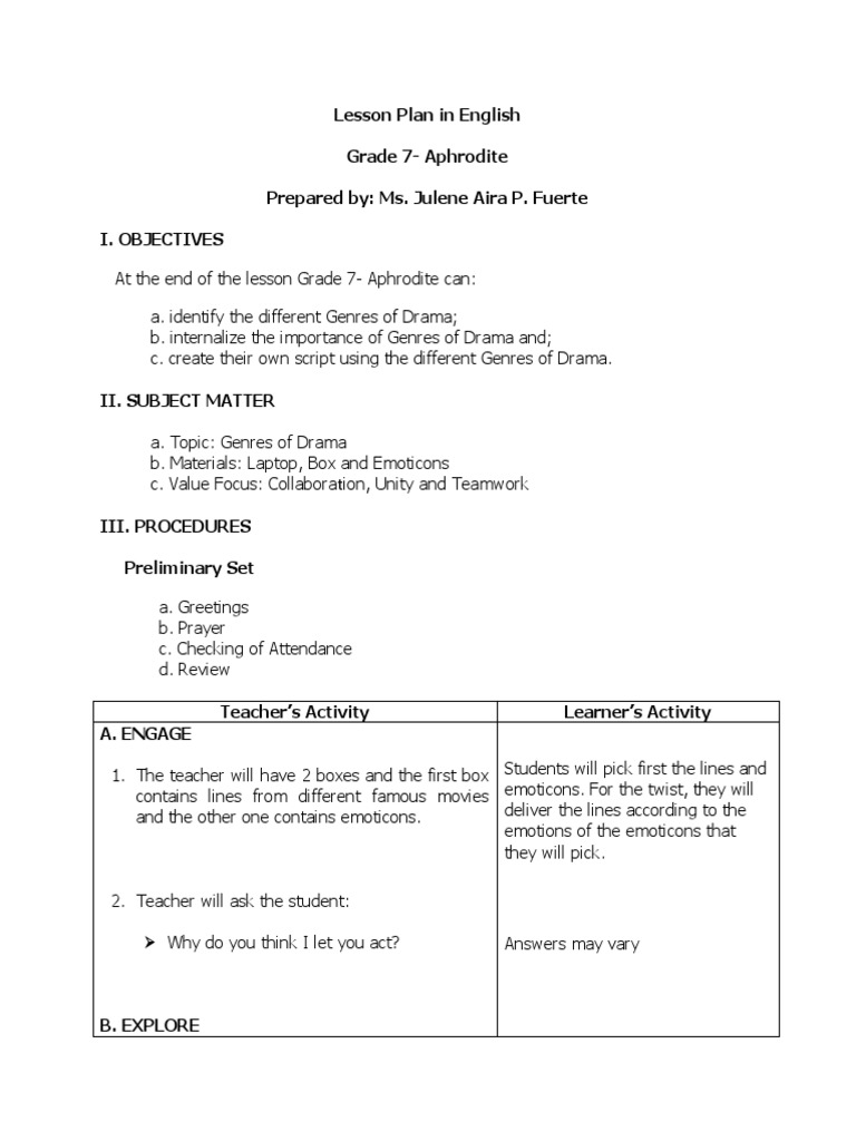 Lesson Plan in English | PDF | Horror Fiction | Fantasy