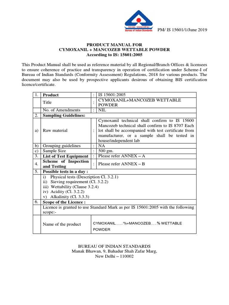 Guidelines for Testing and Certification of Cymoxanil + Mancozeb ...