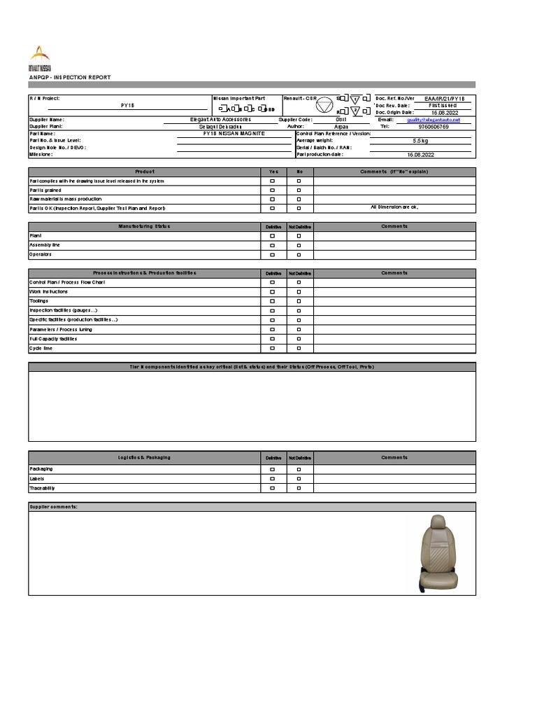 PY1B Nissan Magnite Inspection Report | PDF | Engineering Tolerance ...