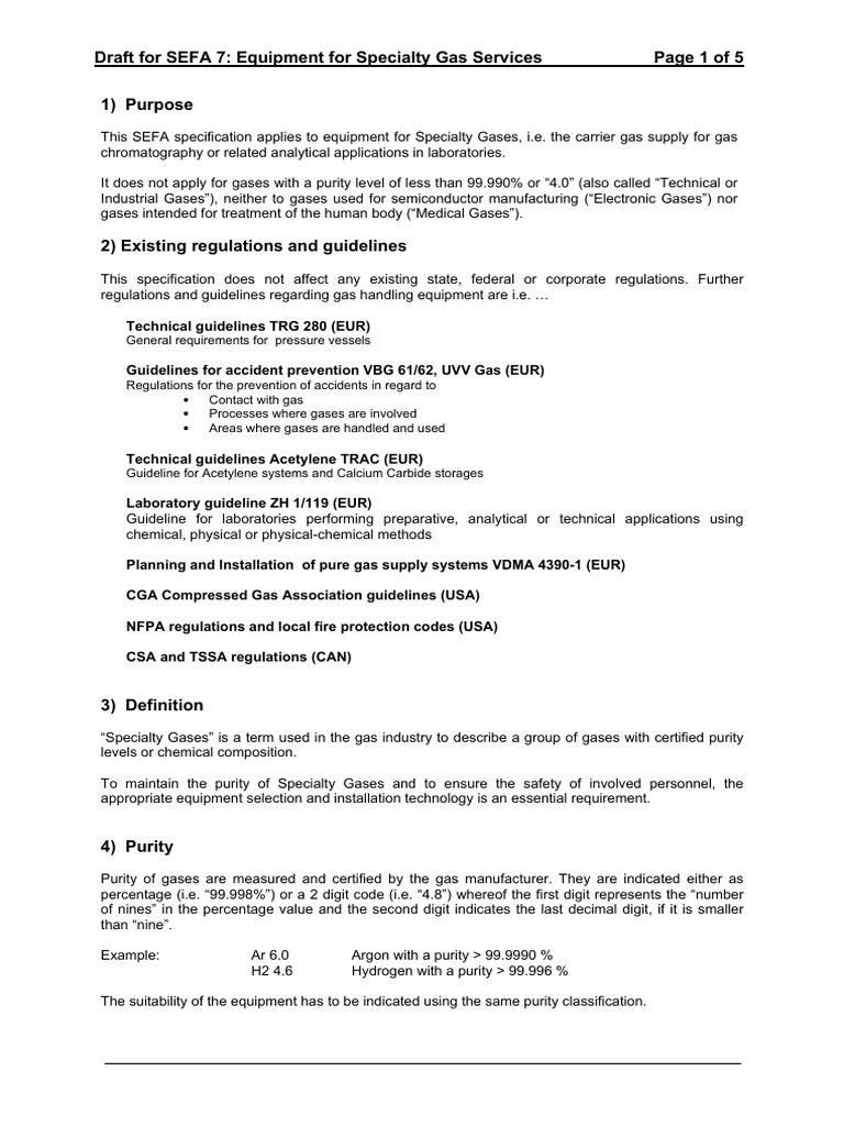 Standardization Document, SEFA-7 Spec Gas Equipment | PDF | Pipe (Fluid ...