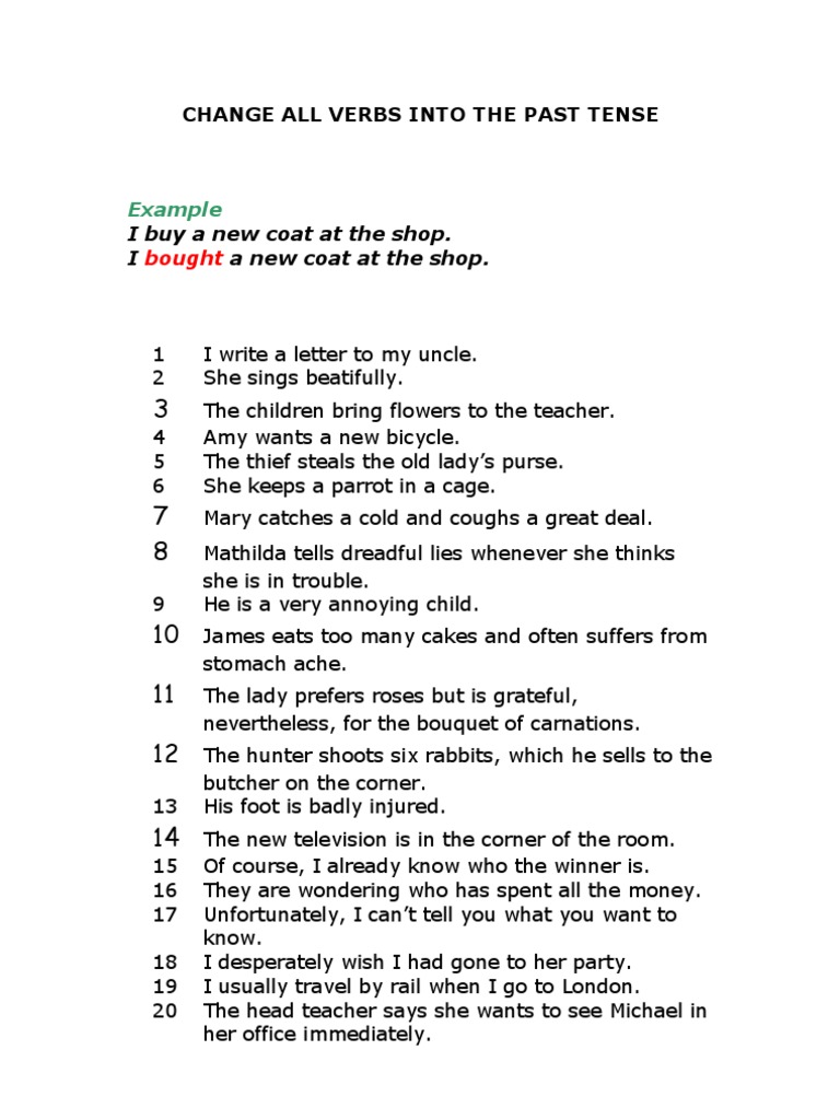 Convert Verbs to Past Tense Exercises | PDF