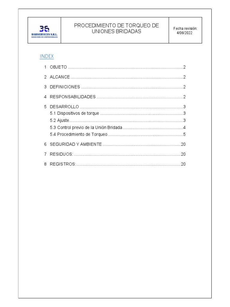 Procedimiento de Torqueo de Uniones Bridadas | PDF | Tornillo ...