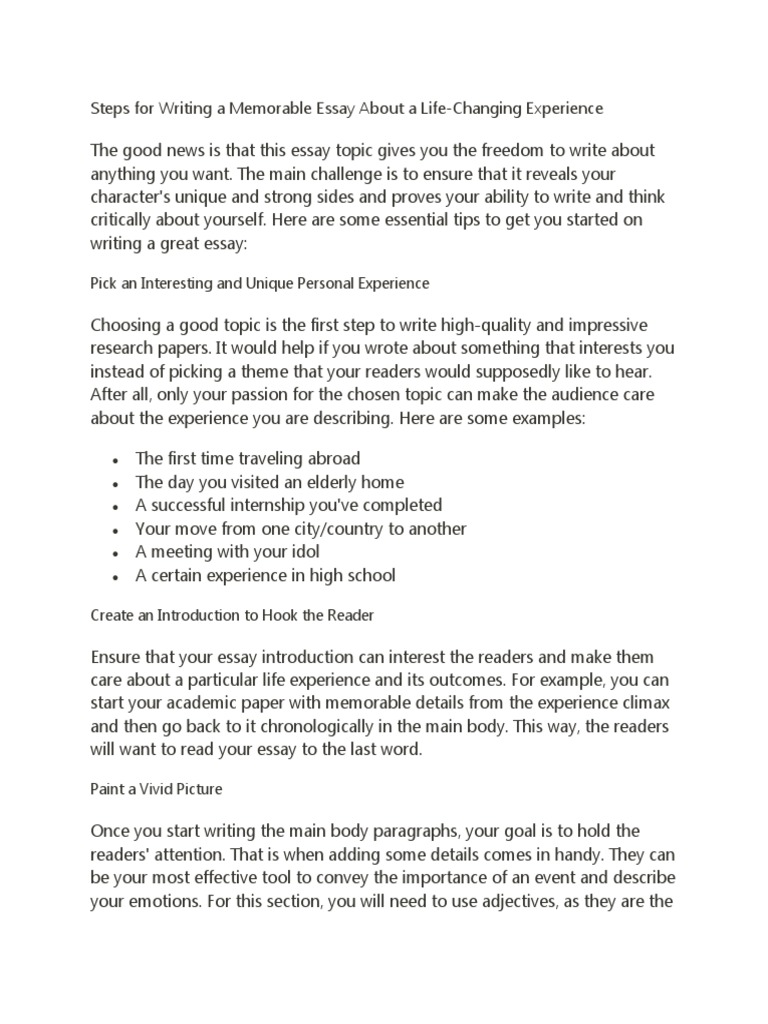 Steps For Writing A Memorable Essay About A Life-Changing Experience ...
