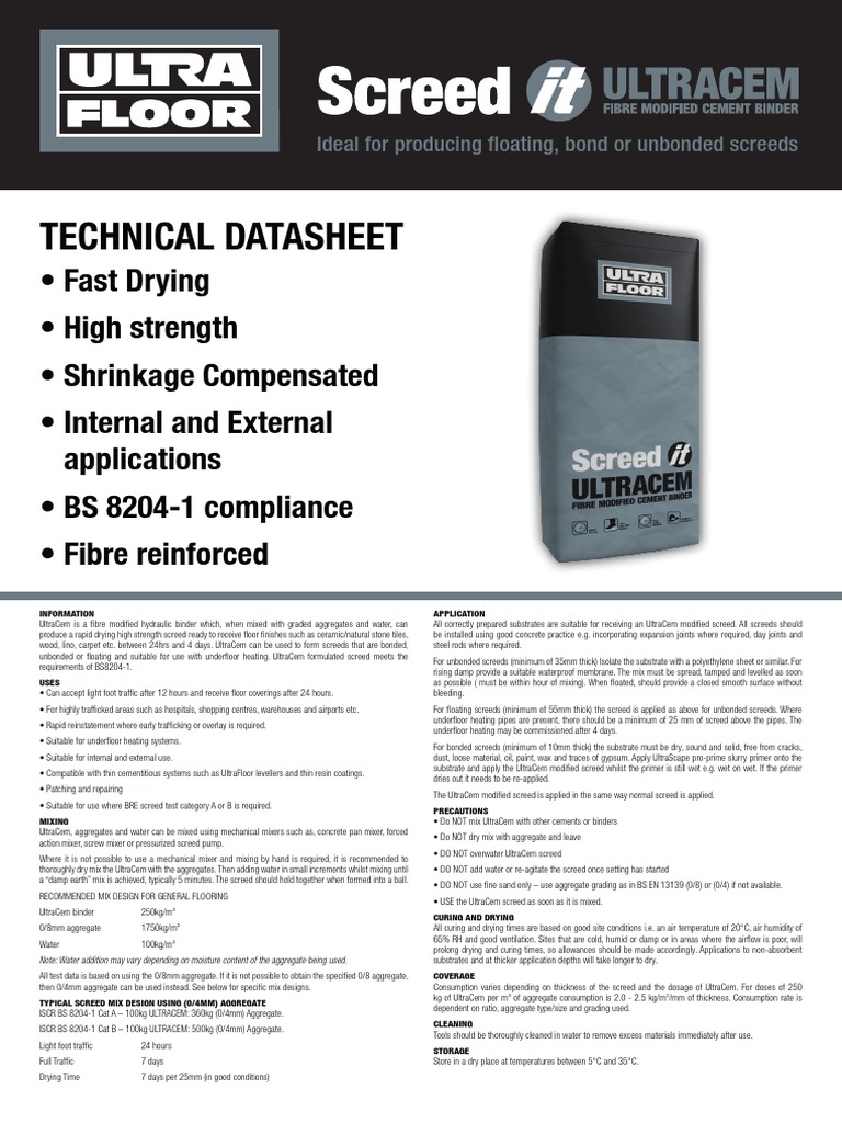 UltraCem High Strength Screed Guide | PDF | Concrete | Cement