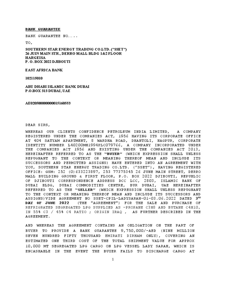 Lady Sarah Bank Guarantee Draft | PDF | Guarantee | Justice