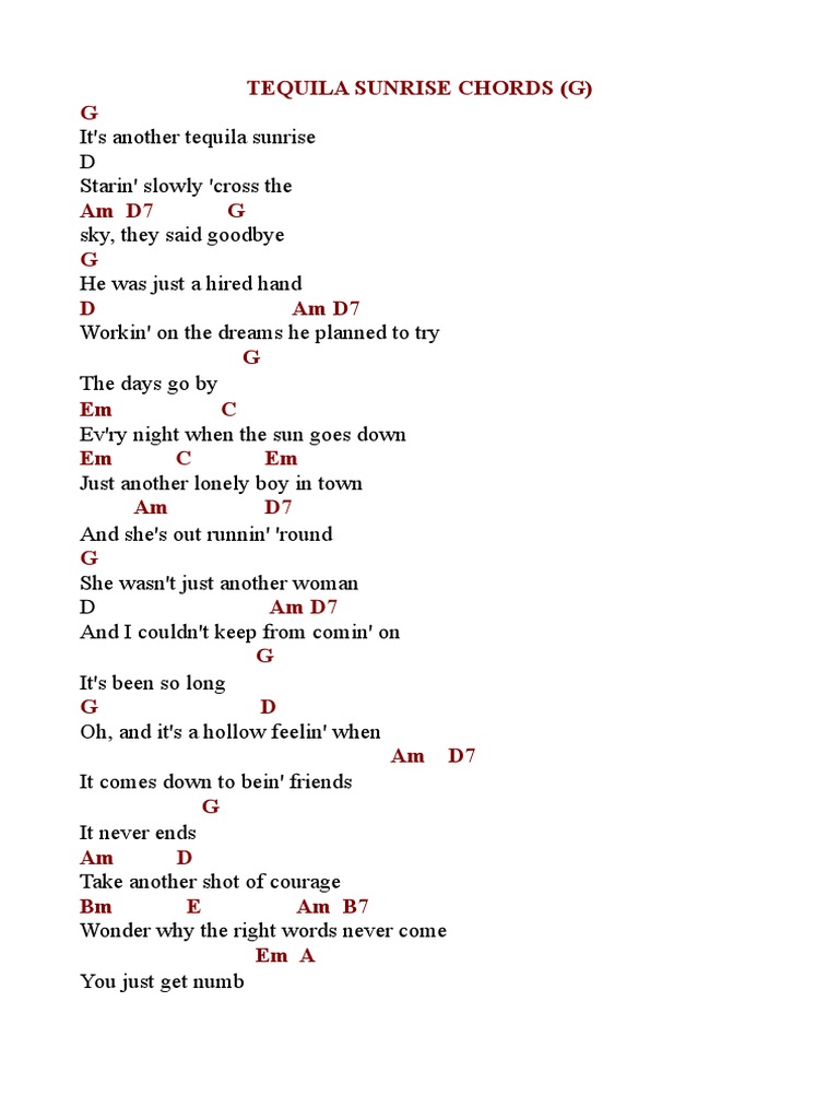 Tequila Sunrise Chords | PDF