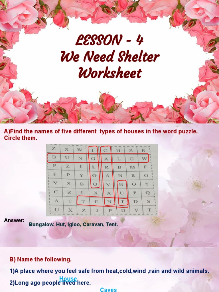 Lesson - 4 We Need Shelter Worksheet | PDF | Home & Garden