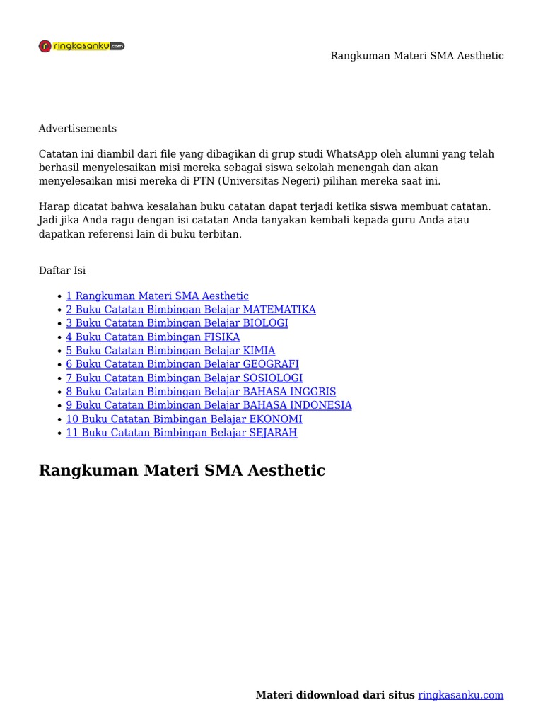 Rangkuman Materi SMA Aesthetic | PDF