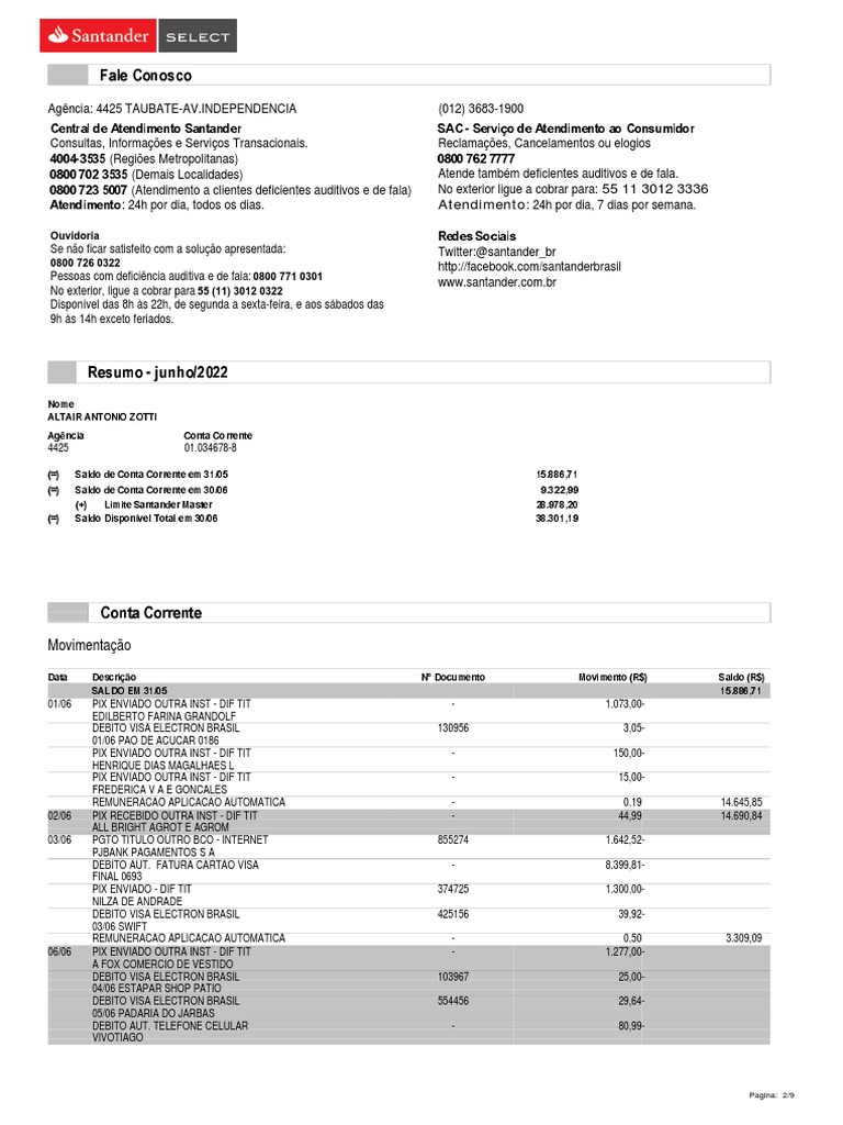 041660441452extrato Consolidado SANTANDER JUNHO02 | PDF